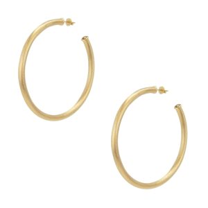 sheila fajl everybody's favorite large 2.5 inch tubular lightweight hoop earrings in brush champagne. 18k gold and 18k rose gold metal plated