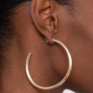 Sheila Fajl Everybody's Favorite Large 2.5 Inch Tubular Lightweight Hoop Earrings in Brush Champagne. 18k Gold and 18k Rose Gold Metal Plated