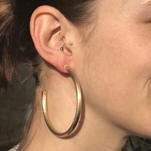 Sheila Fajl Everybody's Favorite Large 2.5 Inch Tubular Lightweight Hoop Earrings in Brush Champagne. 18k Gold and 18k Rose Gold Metal Plated