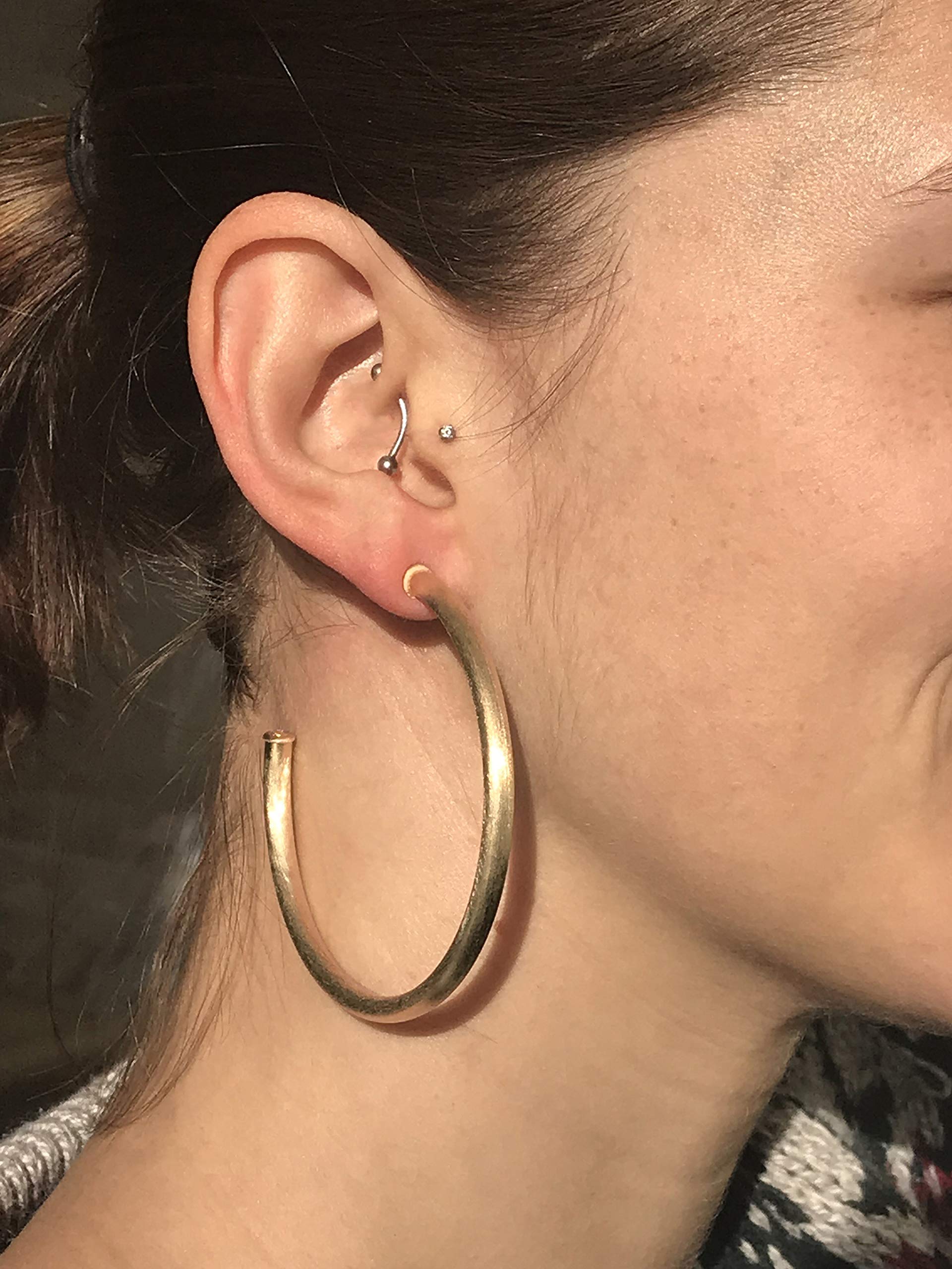 Sheila Fajl Everybody's Favorite Large 2.5 Inch Tubular Lightweight Hoop Earrings in Brush Champagne. 18k Gold and 18k Rose Gold Metal Plated