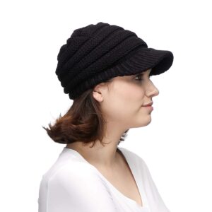 C.C Hatsandscarf Exclusives Women's Ribbed Knit Hat with Brim (YJ-131) (Black Amazon)