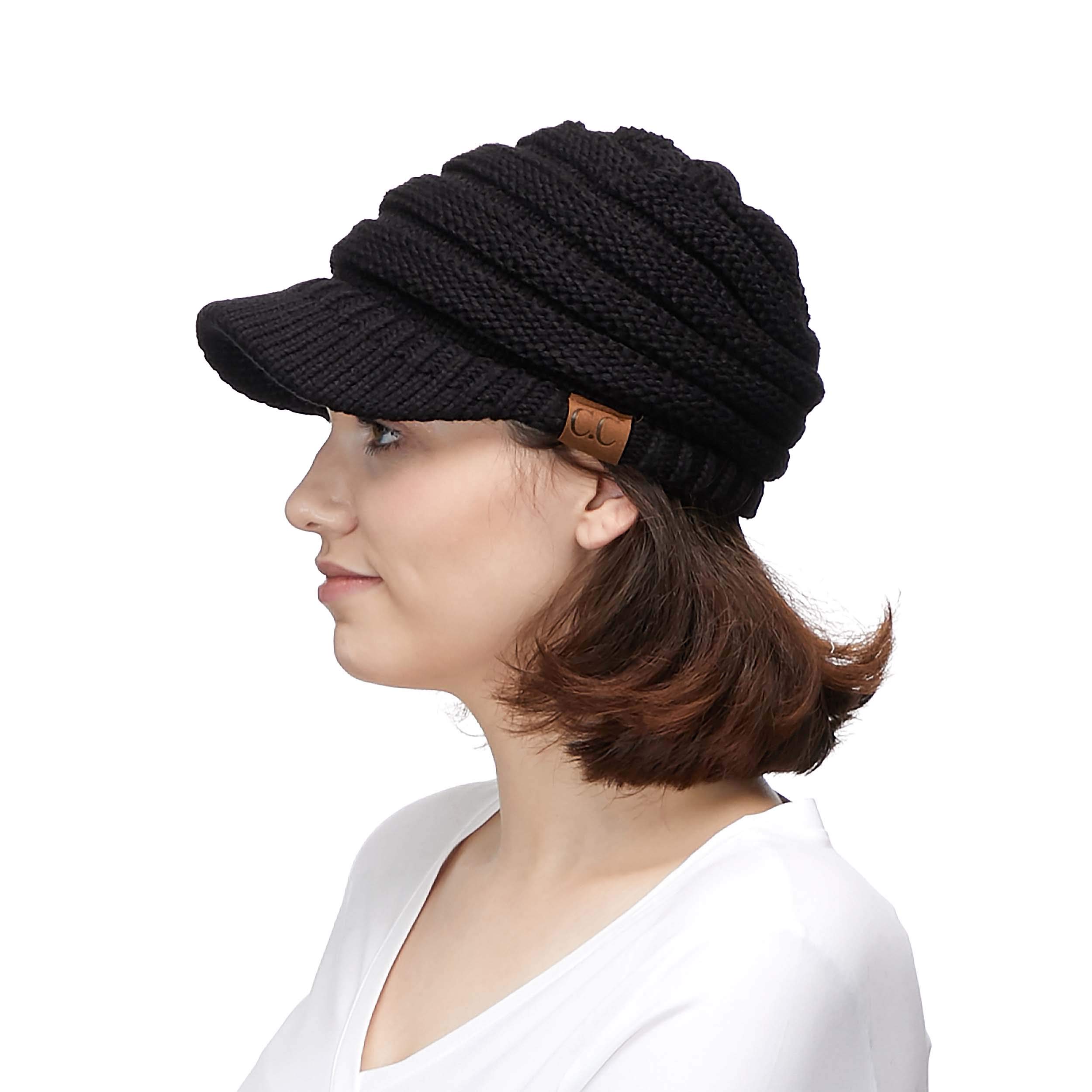 C.C Hatsandscarf Exclusives Women's Ribbed Knit Hat with Brim (YJ-131) (Black Amazon)