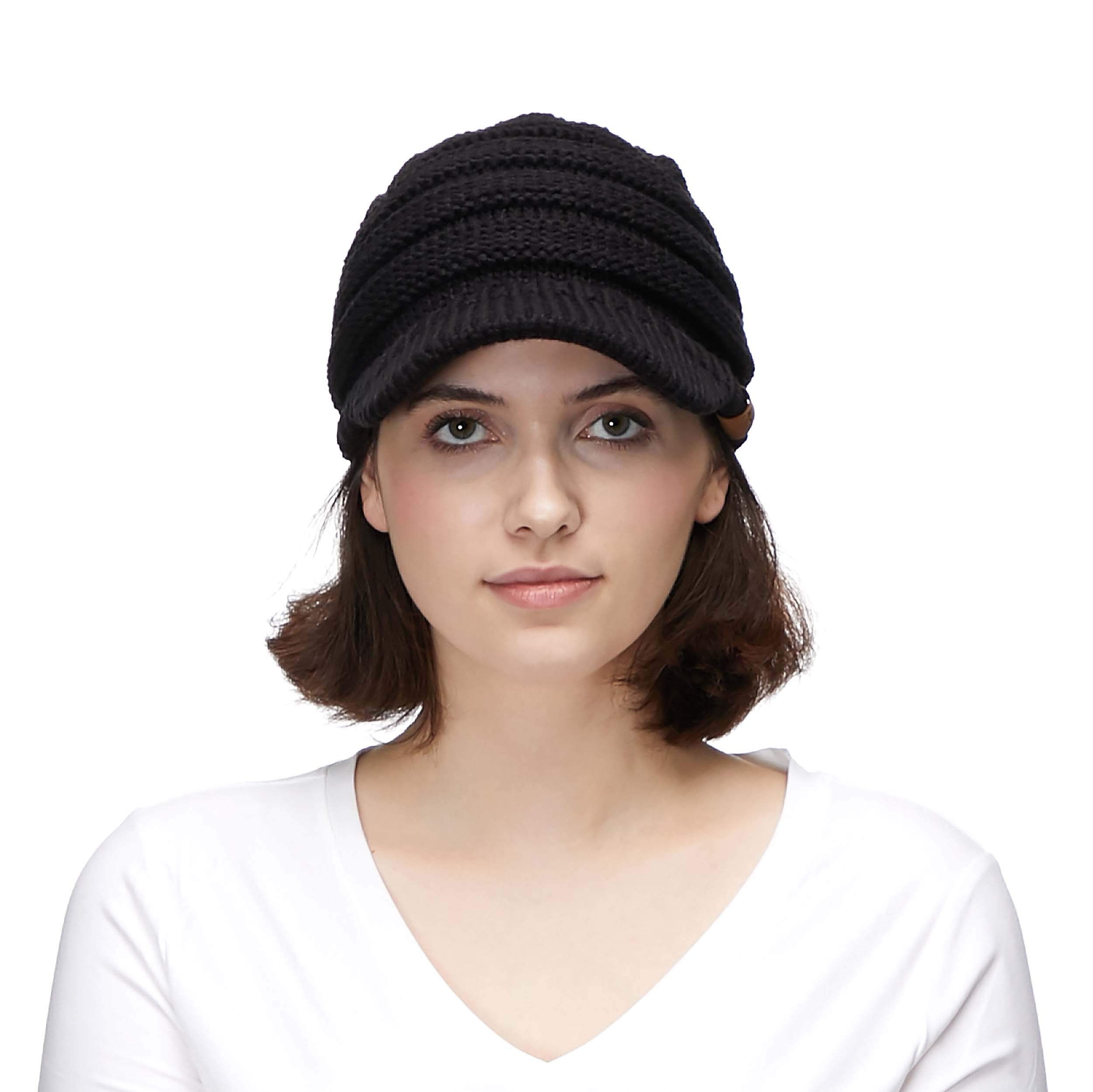 C.C Hatsandscarf Exclusives Women's Ribbed Knit Hat with Brim (YJ-131) (Black Amazon)