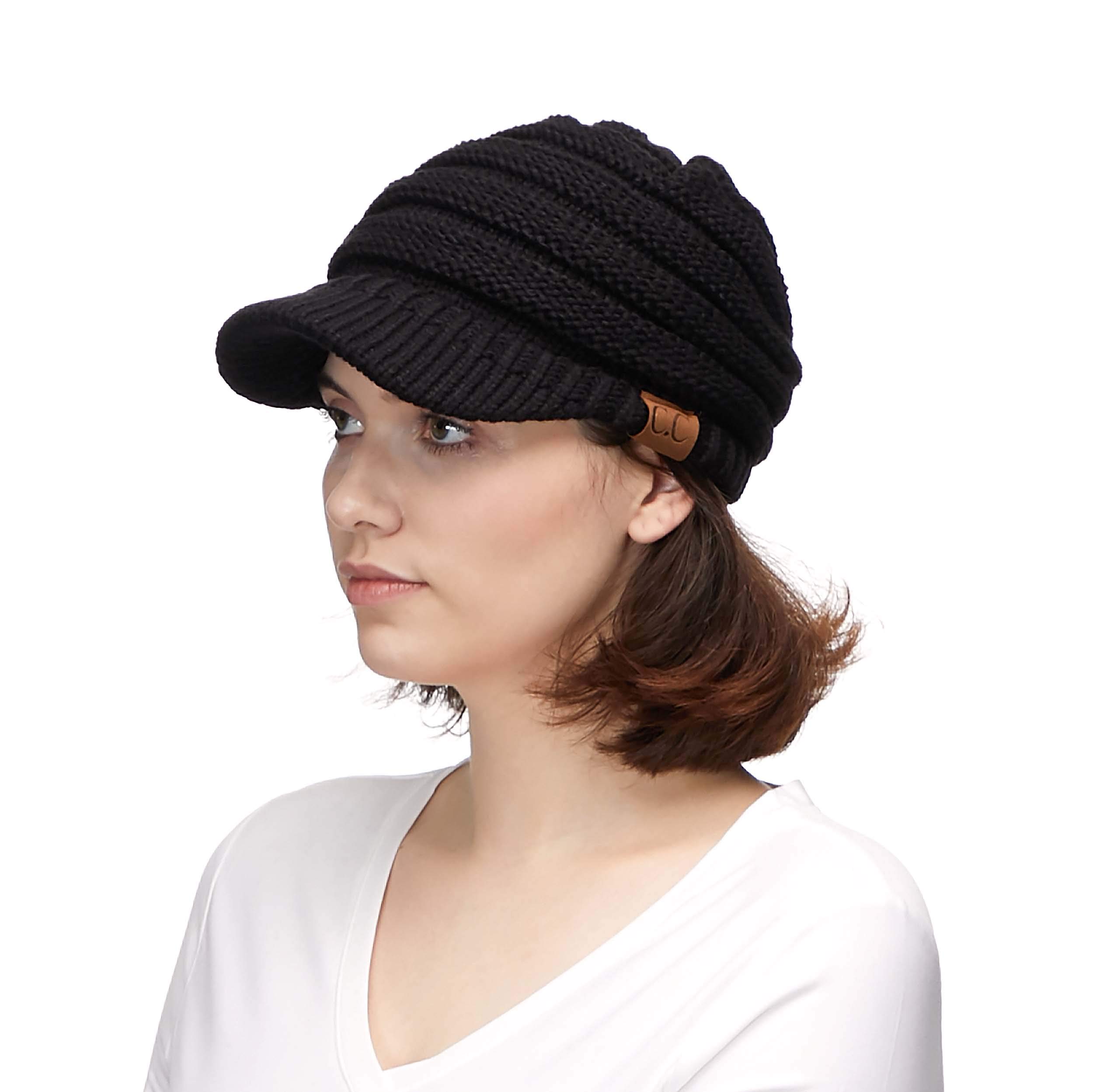 C.C Hatsandscarf Exclusives Women's Ribbed Knit Hat with Brim (YJ-131) (Black Amazon)