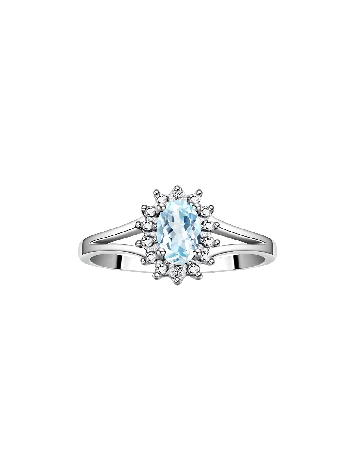 March Birthstone Ring - Aquamarine in White Gold Plated or Yellow Gold Plated Silver