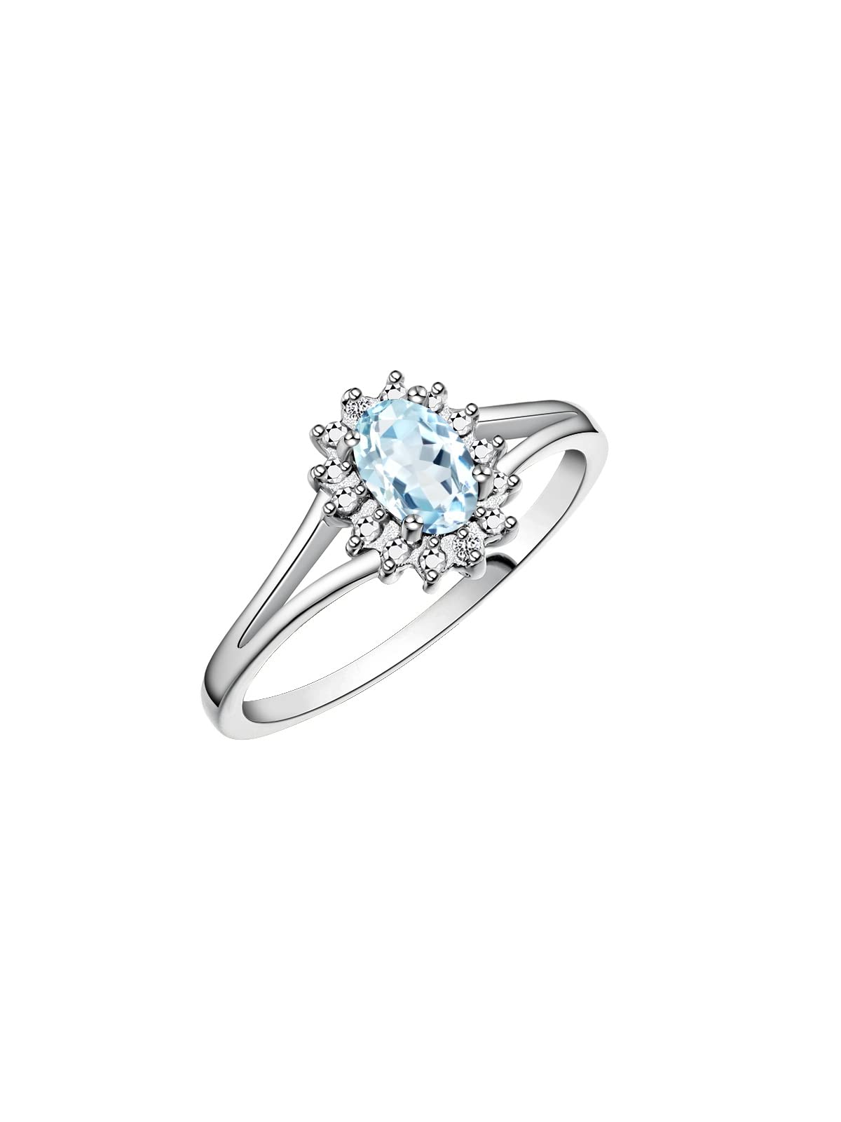 March Birthstone Ring - Aquamarine in White Gold Plated or Yellow Gold Plated Silver