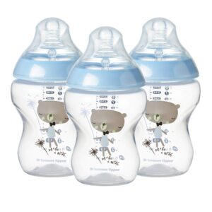 tommee tippee closer to nature decorated bottle, blue, 3 count (pack of 1)