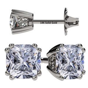 nana jewels 14k solid gold post & sterling silver cushion cut cz stud earrings hypoallergenic, platinum (6mm) 2.00ctw