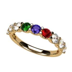 central diamond center u'r family ring 1 to 9 simulated birthstones - 14k yellow gold - size 6