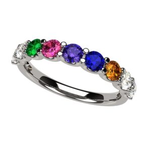 central diamond center u'r family ring with 1 to 9 simulated birthstones - sterling silver - size 7.5