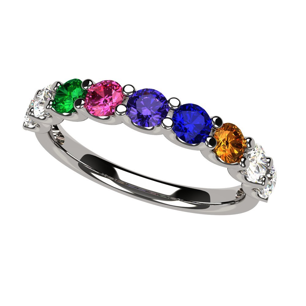 Central Diamond Center U'r Family Ring with 1 to 9 Simulated Birthstones - Sterling Silver - Size 7.5