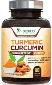 turmeric curcumin with bioperine 95% standardized curcuminoids 1950mg - black pepper extract for max absorption, nature's joint support supplement, herbal turmeric pills, vegan non-gmo - 180 capsules