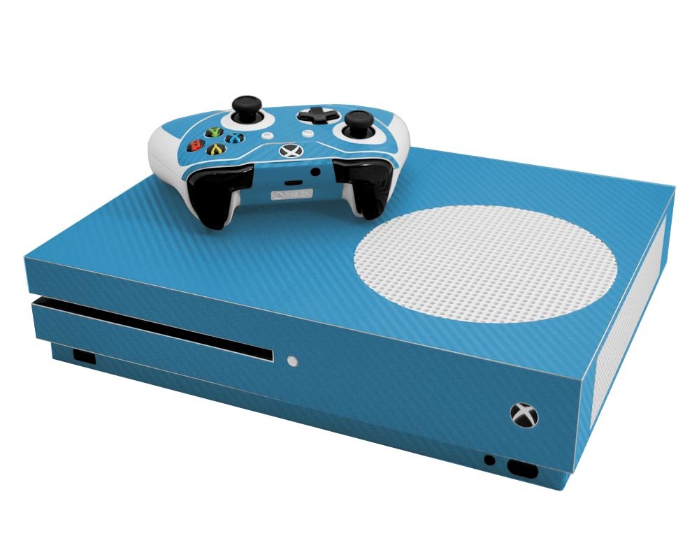 3D Carbon Fiber Sky Blue - Air Release Vinyl Decal Mod Skin Kit by System Skins - Compatible with Microsoft Xbox One Slim (XB1 Slim)