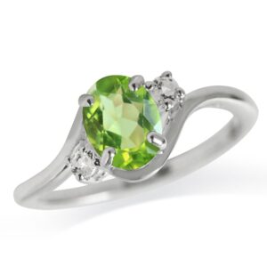 silvershake 1.24ct. natural peridot and white topaz 925 sterling silver engagement ring size 6