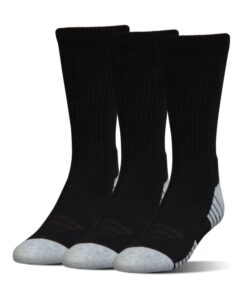 under armour youth heatgear tech crew socks, 3-pairs, black, x-small