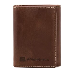 id stronghold rfid blocking trifold wallet for men - rugged genuine leather