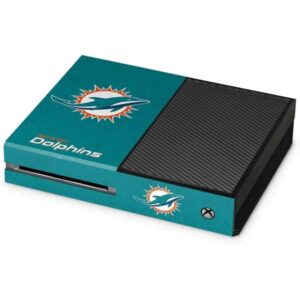 skinit decal gaming skin compatible with xbox one console - officially licensed nfl miami dolphins distressed- aqua design