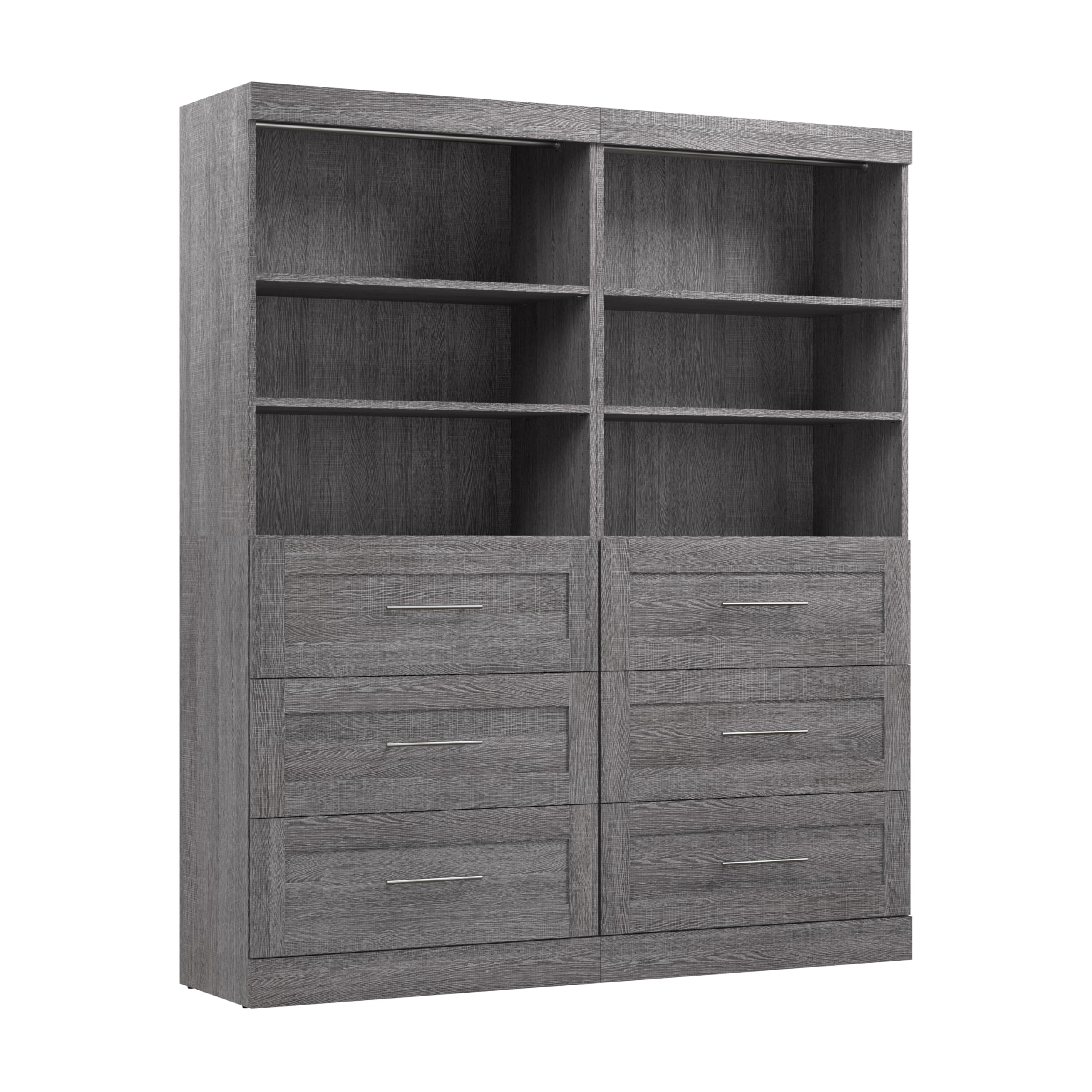 Bestar Pur Wardrobe Organizer with Drawers, Walk-in Closet, Bedroom, Laundry Room, Mudroom, or Entryway, 72W, Bark Grey