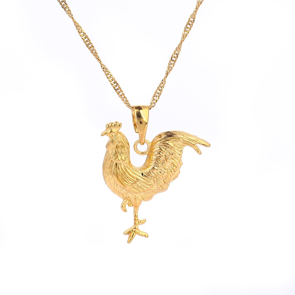 Women Jewelry 24k Gold Plated Animal Rooster Chicken Pendant Necklace Jewelry