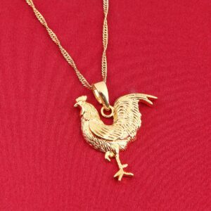 Women Jewelry 24k Gold Plated Animal Rooster Chicken Pendant Necklace Jewelry