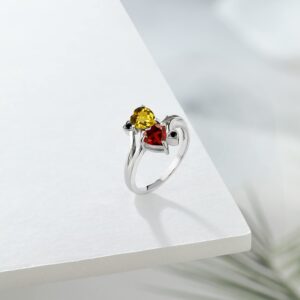 Gem Stone King 925 Sterling Silver Yellow Citrine Red Garnet and Black Diamond Ring For Women (1.63 Cttw, Heart Shape 6MM, Gemstone November Birthstone, Available In Size 5, 6, 7, 8, 9)