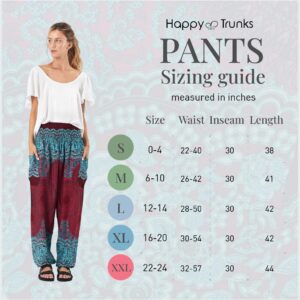 Happy Trunks Harem Pants for Women with Pockets (S-XXL) - Boho Hippie Yoga Pants, Beach Lounge Pants, Comfy Bohemian Clothes for Women (Small, Red Honeycomb)