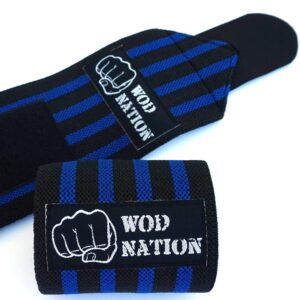 WOD Nation Wrist Wraps for Weightlifting, 12” Professional Gym Wrist Straps w/Thumb Loop Men & Women, Wrist Support Wraps for Strength Training, Powerlifting & Bodybuilding (Black/DK Blue)