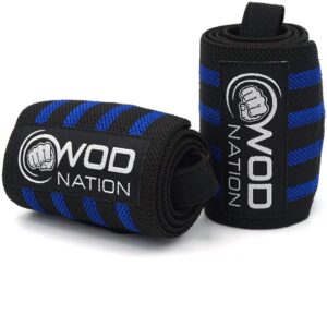 WOD Nation Wrist Wraps for Weightlifting, 12” Professional Gym Wrist Straps w/Thumb Loop Men & Women, Wrist Support Wraps for Strength Training, Powerlifting & Bodybuilding (Black/DK Blue)