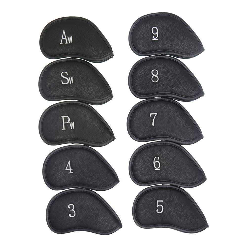 HISTAR Golf 10pcs Thick Synthetic Leather Golf Iron Head Covers Set Headcover Fit All Brands Titleist, Callaway, Ping, Taylormade, Cobra, Nike, Etc