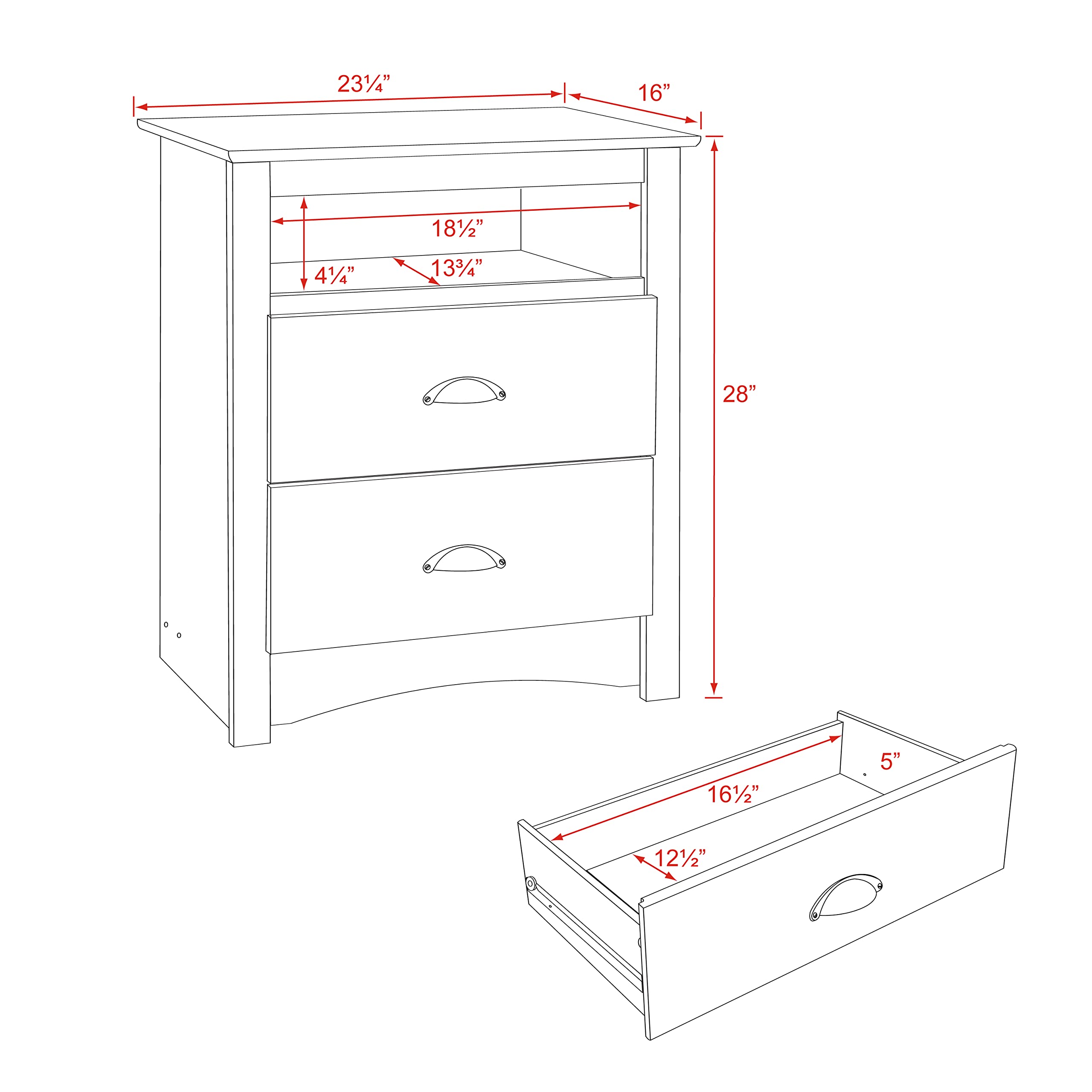 Prepac's Fremont 2 Drawer Nightstand: Elegant Bedroom Furniture, Bedside Table with Open Shelf, 23.25"W x 16"D x 28"H, Drifted Gray - DDC-2428