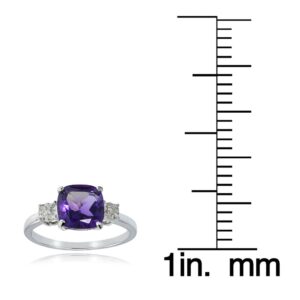 Ice Gems Sterling Silver African Amethyst and Cushion-cut Ring, Size 9