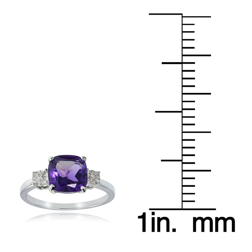 Ice Gems Sterling Silver African Amethyst and Cushion-cut Ring, Size 9