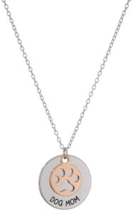 amazon essentials sterling silver "dog mom" with 14k rose gold plated paw print disc necklace, 18", (previously amazon collection)