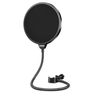 aokeo professional microphone pop filter mask shield • for blue yeti and any other microphone • mic dual layered wind pop screen • with a flexible 360° gooseneck clip stabilizing arm