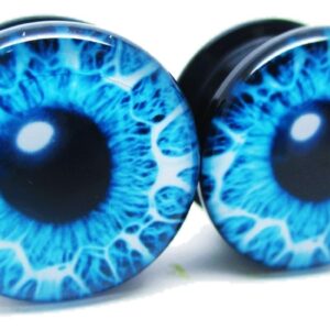 Pierced Republic Blue Eye Ear Plugs - Acrylic - Screw on - New *Pair* - 8 Sizes (0 Gauge (8mm))