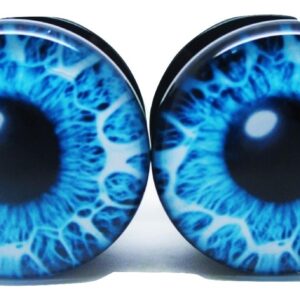 Pierced Republic Blue Eye Ear Plugs - Acrylic - Screw on - New *Pair* - 8 Sizes (0 Gauge (8mm))