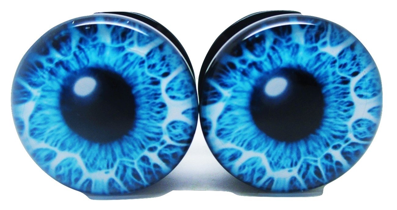 Pierced Republic Blue Eye Ear Plugs - Acrylic - Screw on - New *Pair* - 8 Sizes (0 Gauge (8mm))