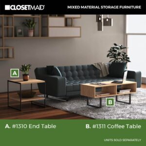 ClosetMaid 1311 Rectangular Wood Coffee Table with Storage Shelves, Natural