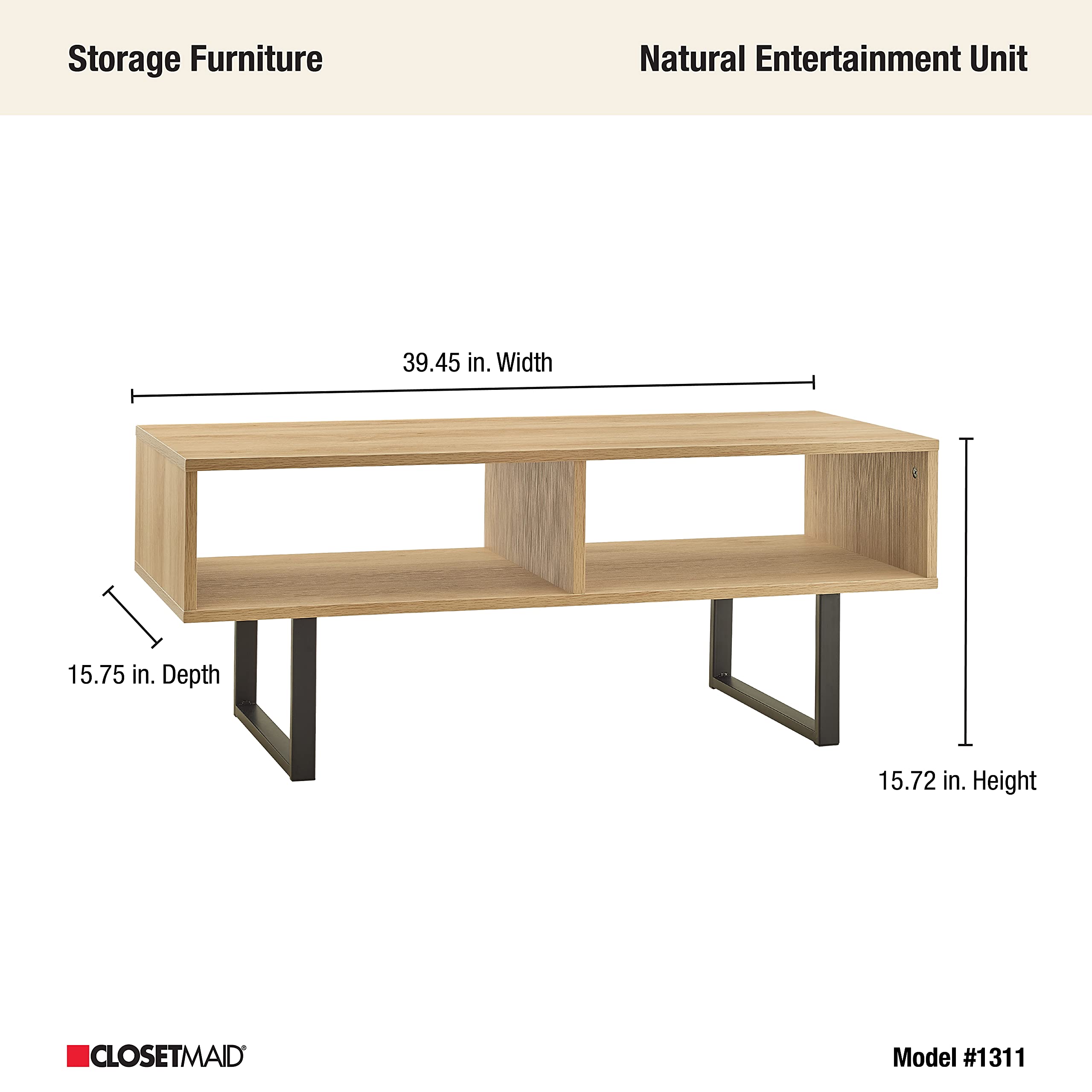 ClosetMaid 1311 Rectangular Wood Coffee Table with Storage Shelves, Natural