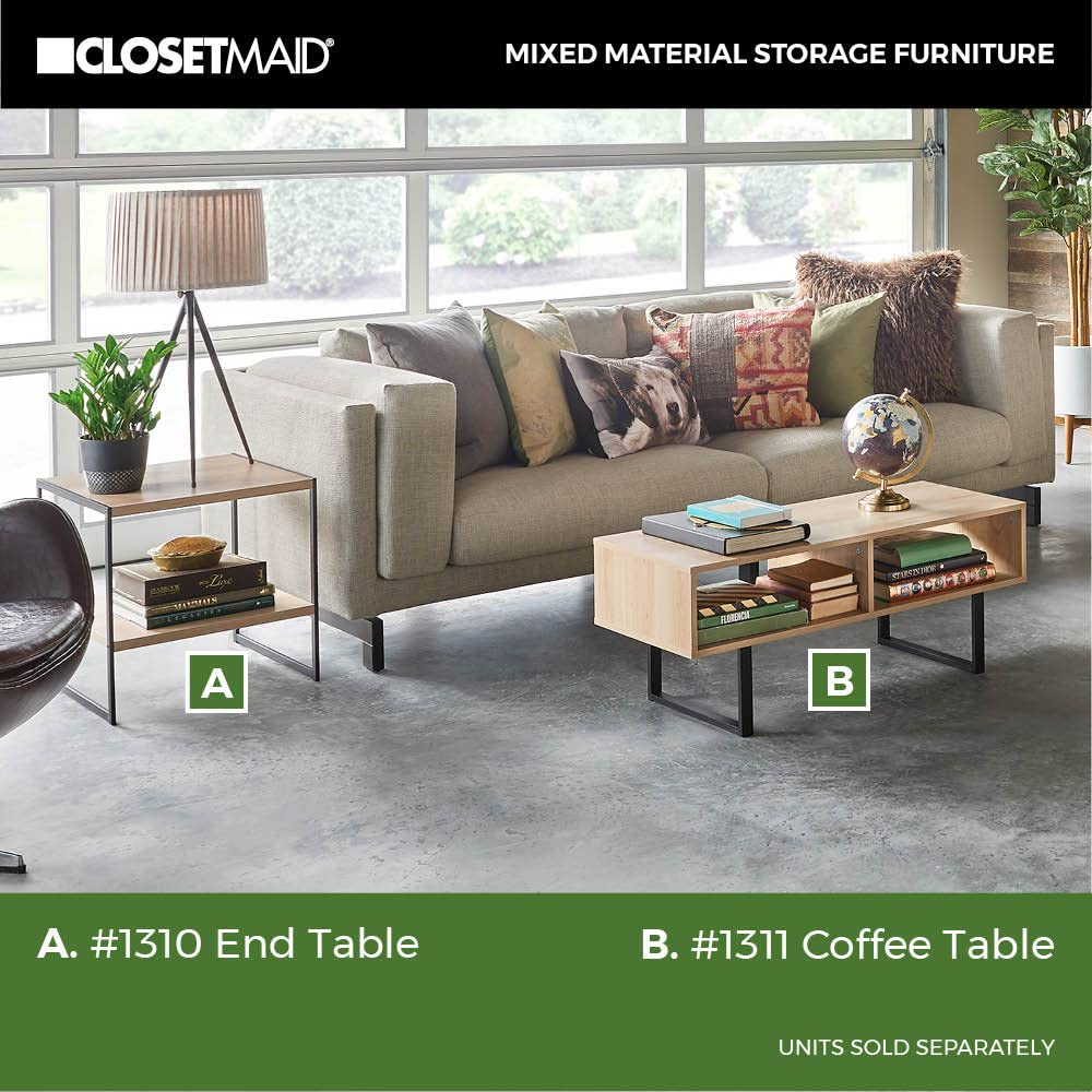 ClosetMaid 1311 Rectangular Wood Coffee Table with Storage Shelves, Natural