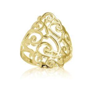 hoops & loops yellow gold flashed sterling silver filigree celtic floral swirl ring, size 8