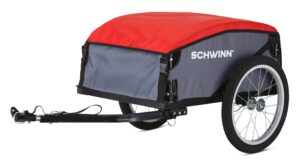 schwinn daytripper cargo trailer for bike, 100 lbs. max weight capacity, collapsible frame with quick-release wheels, air-filled tires, red/grey