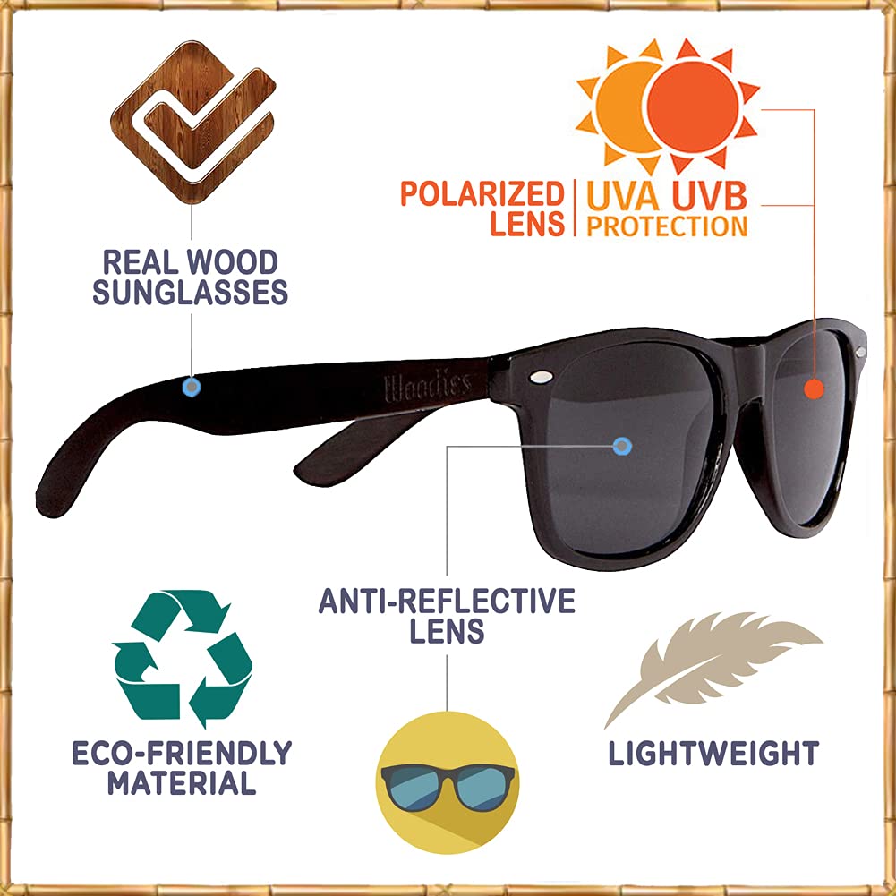 Woodies Wood Sunglasses Polarized Lens made from Ebony Wood Black Wooden Sunglasses for Men and Women | 100% UVA/UVB Ray Protection