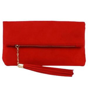 jnb women's microsuede foldover mini pouch (red)