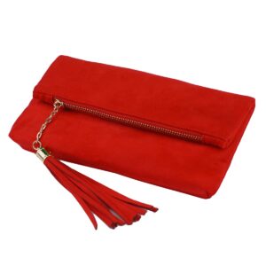 JNB Women's Microsuede Foldover Mini Pouch (Red)