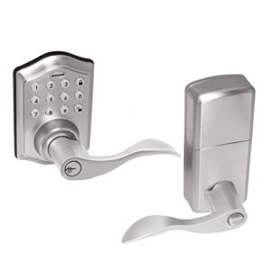 honeywell safes & door locks - keyless entry lever door lock handle with electronic keypad - easy to install for front door lock with code - 50 user pin codes - satin nickel, 6.5 x 8.8 x 9 in, 8734301