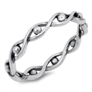 oxidized infinity knot bead evil eye ring .925 sterling silver band size 5