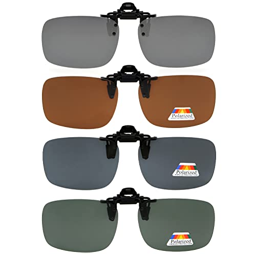 Eyekepper Flip-up Clip-on Sunglasses Polarized 60x43 MM 4-Pack Metal Glasses Clip