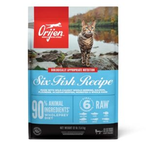 orijen® dry cat food, grain free, premium, high protein, fresh & raw animal ingredients, six fish, 12lb