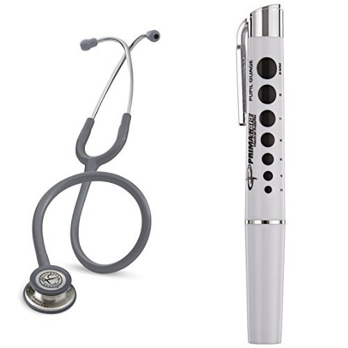 3M Littmann Classic III Stethoscope, Grey Tube, 27 inch, 5621 and Primacare DL-9325 Reusable LED Penlight with Pupil Gauge bundle